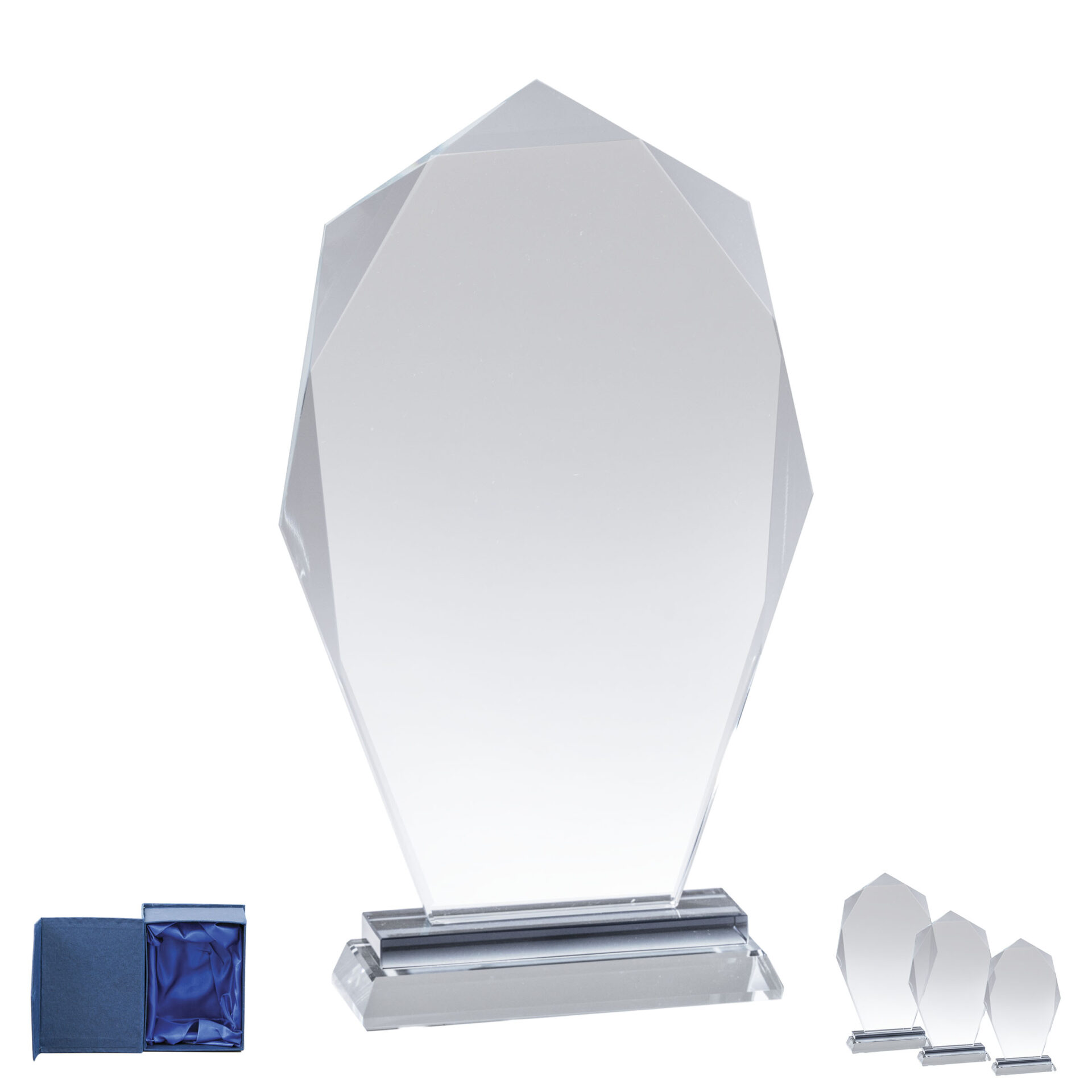 Placheta cristal pentagon CR202, in cutie de prezentare