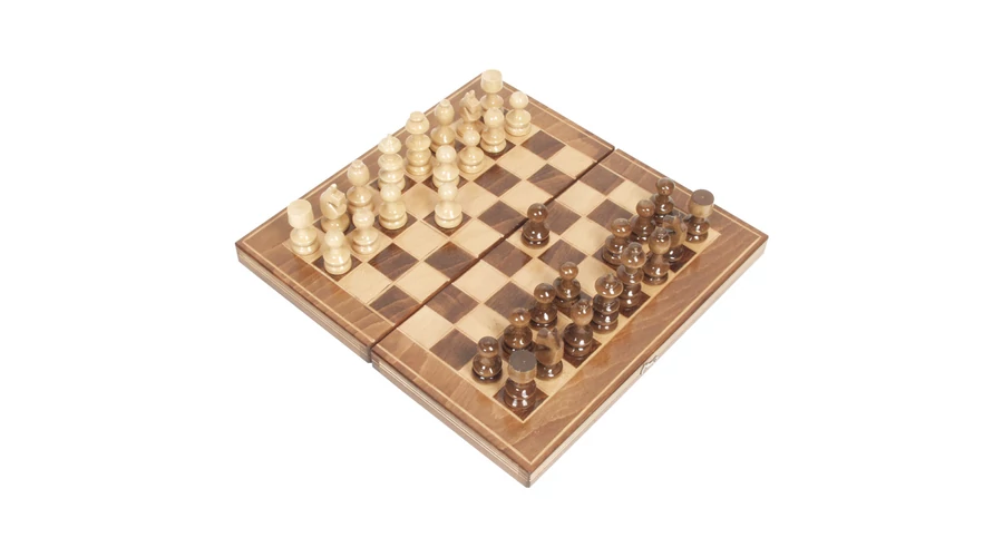 Set sah din lemn, diverse marimi, tabla de joc si piesele din lemn